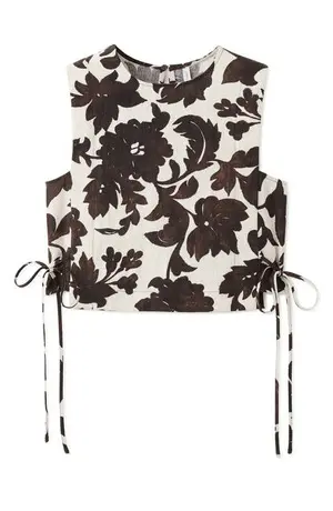 Mango Floral Side Ruched Crop Top