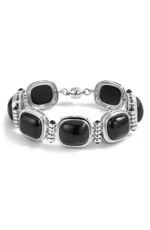 LUV AJ Black Agate Bracelet - Silver