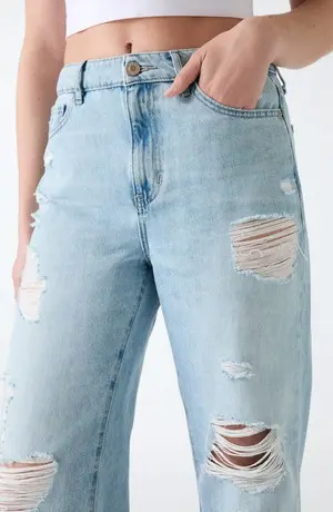 Guess Distressed High Waist Straight Leg Jeans