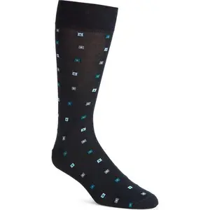 Nordstrom Geometric Pattern Cotton Blend Dress Socks - Navy