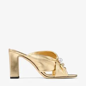 JIMMY CHOO Rafi 85 Metallic Nappa Leather Mules - Silver