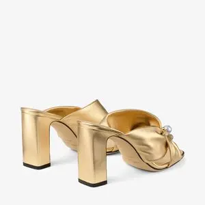 JIMMY CHOO Rafi 85 Metallic Nappa Leather Mules - Silver