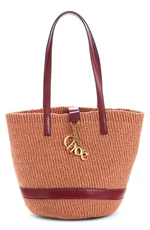 Chloé Woven Straw Tote With Leather Trim And Charms