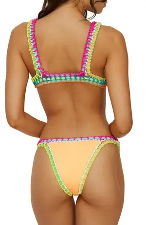 PQ SWIM Colorful Whipstitch Trim Triangle Bikini Top - Mango