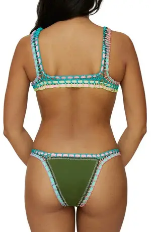 PQ SWIM Colorful Whipstitch Trim Bikini Bottoms - Olive