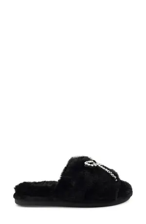 CANDIE'S Franney Bow Embellished Faux Fur Slipper - Black