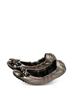 TOD'S Crystal-embellished Bow Ballet Flats - Grey