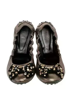 TOD'S Crystal-embellished Bow Ballet Flats