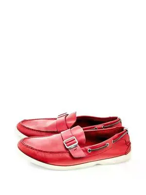 FERRAGAMO Buckle-strap Leather Loafers - Red