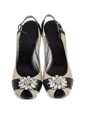 GIUSEPPE ZANOTTI Embellished Peep-toe Slingback Sandals - Neutrals