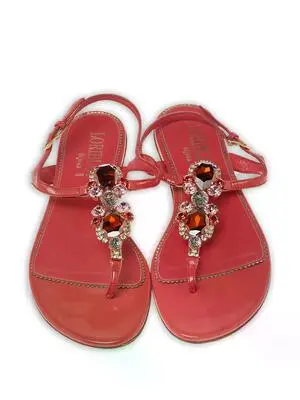LORIBLU Patent Leather Crystal Embellished Sandals