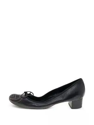 Gucci Leather Gg Embroidered Block Heel Pumps - Black