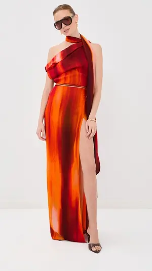 LAQUAN SMITH Asymmetrical Draped Dress With Scarf