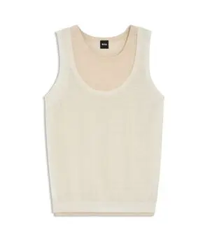 BOSS Sleeveless Top In Linen And Cotton Blend