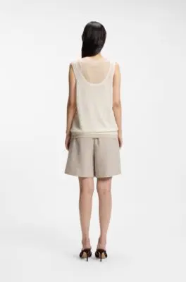 BOSS Sleeveless Top In Linen And Cotton Blend