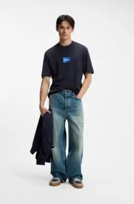 Hugo Logo-print T-shirt In Cotton Jersey - Dark Blue
