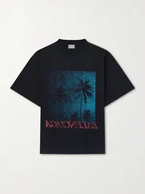 Balenciaga Printed Cotton-jersey T-shirt - Black