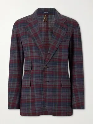 DRAKE'S Madras Games Checked Linen-blend Blazer