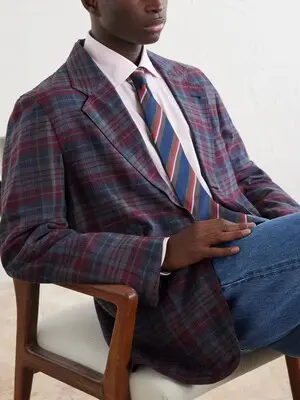DRAKE'S Madras Games Checked Linen-blend Blazer