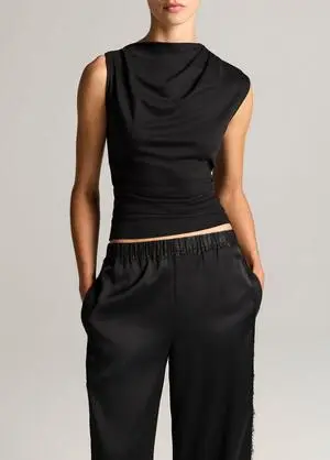 Vince Pima Cotton Draped Sleeveless Top - Black
