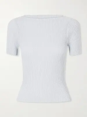 LESET Blake Metallic Ribbed-knit T-shirt - Blue