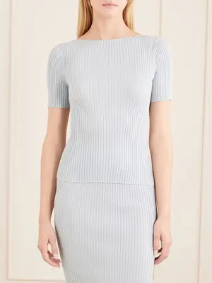 LESET Blake Metallic Ribbed-knit T-shirt - Blue