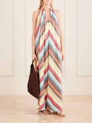 MARRAKSHI LIFE Striped Cotton Halterneck Maxi Dress