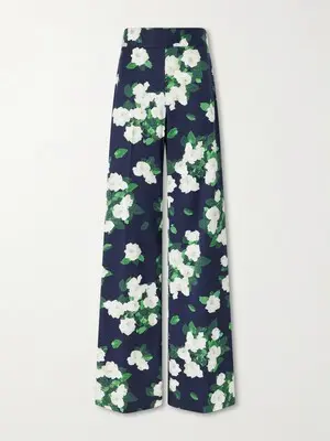 Carolina Herrera Diane Floral-print High-rise Wide-leg Pants - Blue