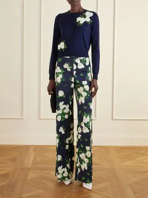 Carolina Herrera Diane Floral-print High-rise Wide-leg Pants - Blue