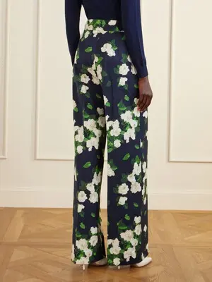 Carolina Herrera Diane Floral-print High-rise Wide-leg Pants - Blue