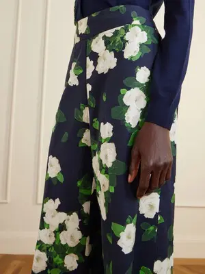 Carolina Herrera Diane Floral-print High-rise Wide-leg Pants - Blue