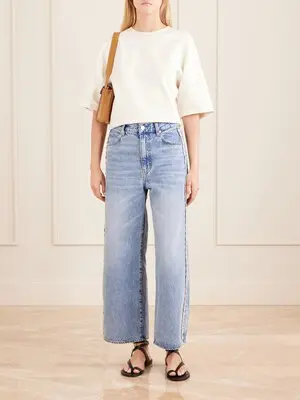 FRAME Crochet Bow Crop High-rise Wide-leg Jeans