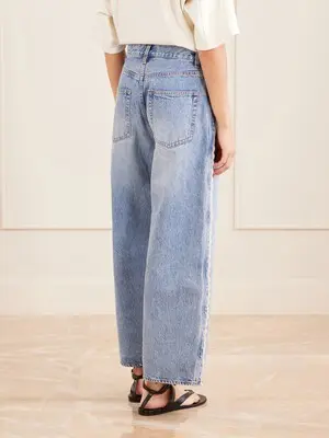 FRAME Crochet Bow Crop High-rise Wide-leg Jeans