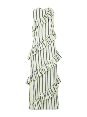 MARRAKSHI LIFE Spiral Ruffled Striped Cotton Maxi Dress - Yellow