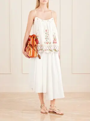 Farm Rio Embroidered Linen-blend Cami