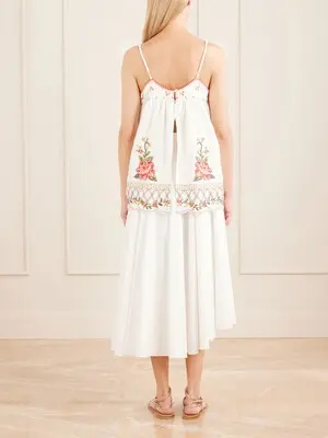 Farm Rio Embroidered Linen-blend Cami