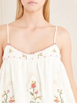 Farm Rio Embroidered Linen-blend Cami