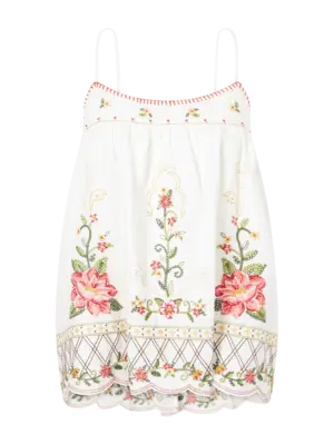 Farm Rio Embroidered Linen-blend Cami - Neutrals
