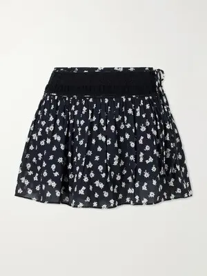 Posse Danielle Floral Print Lace Trimmed Mini Skirt - Black