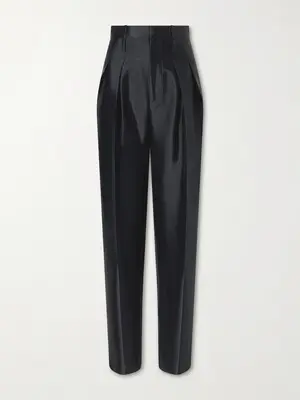 Bottega Veneta Pleated Twill Straight-leg Pants - Black