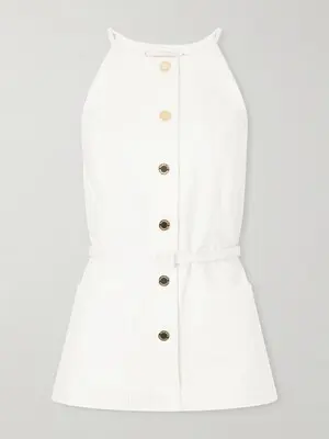 Carolina Herrera Sleeveless Belted Cotton-blend Blouse - White