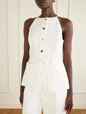 Carolina Herrera Sleeveless Belted Cotton-blend Blouse - White