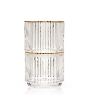 VISKI Meridian Crystal Gold Rimmed Lowball Tumblers, Set Of 2 - Clear