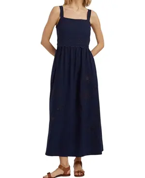 Chinti & Parker Linen-blend Broderie Midi Dress - Blue