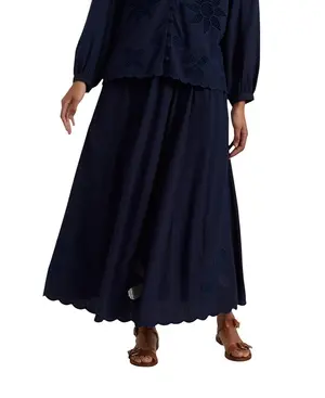 Chinti & Parker Linen-blend Broderie Midi Skirt - Blue