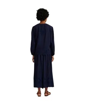 Chinti & Parker Linen-blend Broderie Midi Skirt - Blue