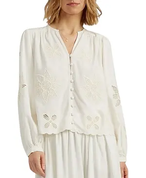 Chinti & Parker Linen-blend Broderie Blouse - Cream