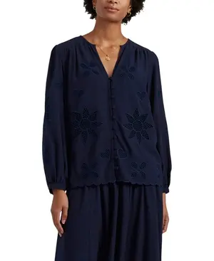Chinti & Parker Linen-blend Broderie Blouse - Navy