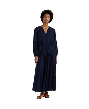 Chinti & Parker Linen-blend Broderie Blouse - Navy