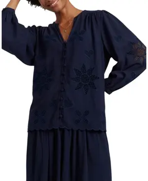 Chinti & Parker Linen-blend Broderie Blouse - Navy